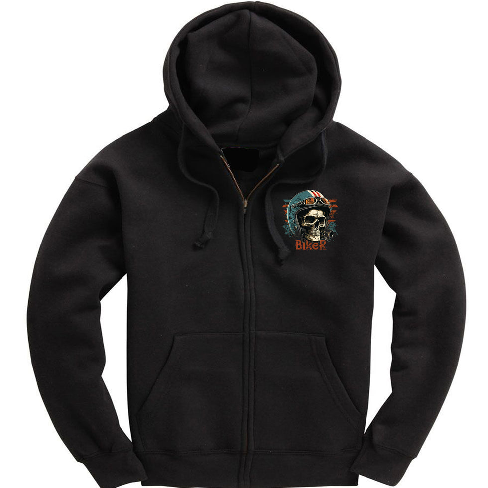 Biker Zip Hoodie Vintage Motorcycle Classic Bike Custom Chopper Skull ...